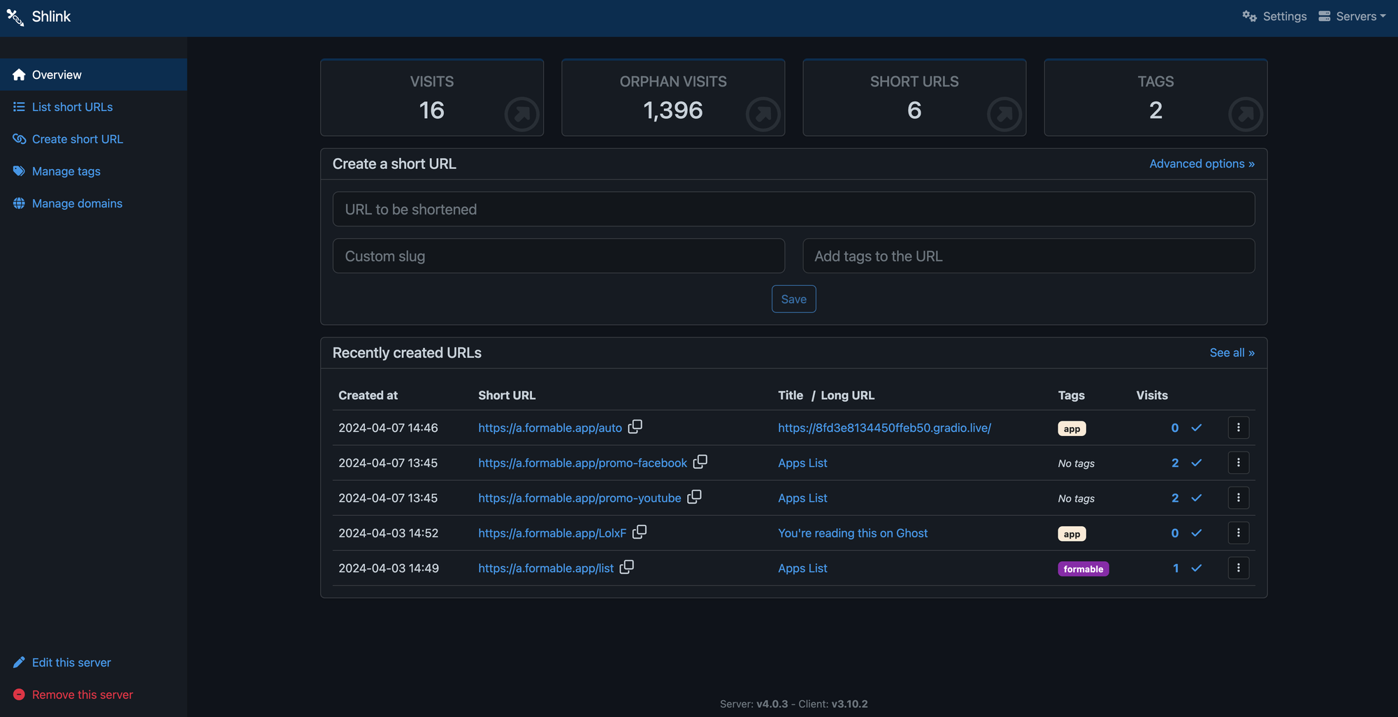 Shlink 🔗 The Ultimate Self Hosted Url Shortener